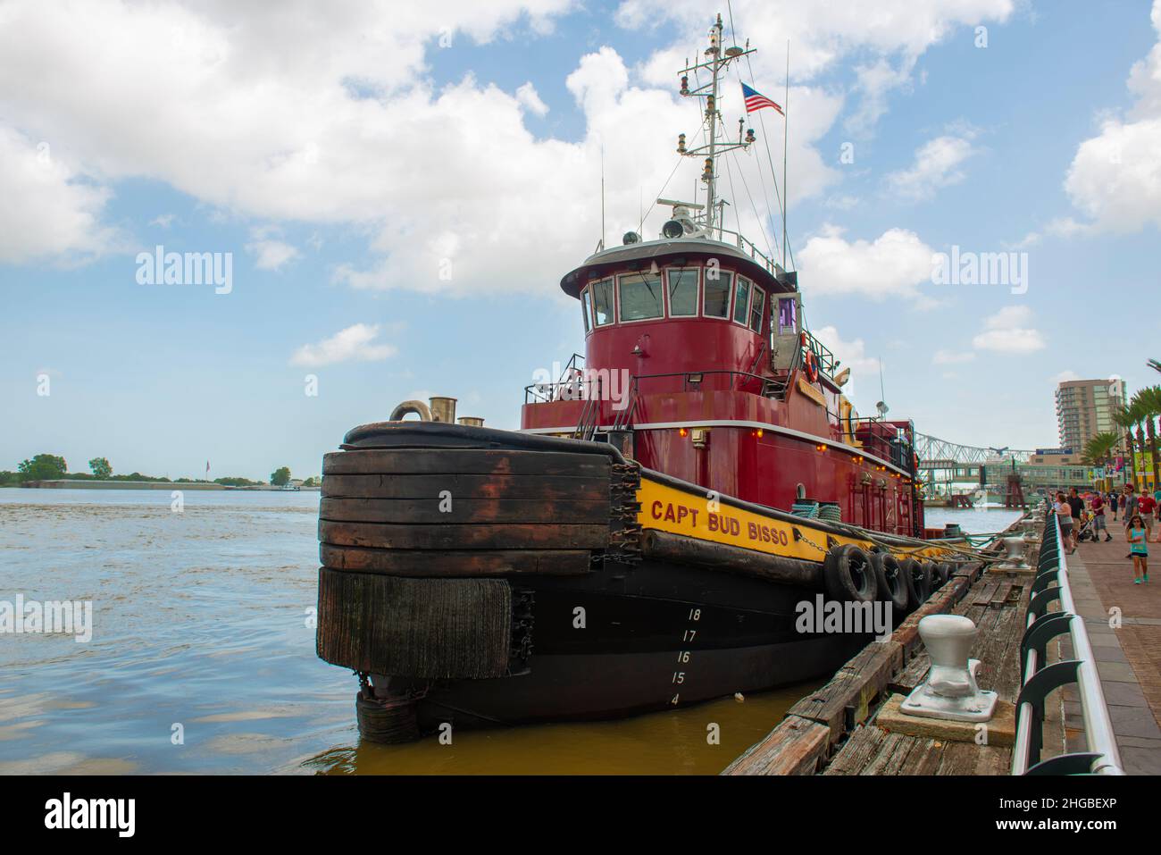 Capt. Bud Bisso tugboat docked on the bank of Mississippi River at ...