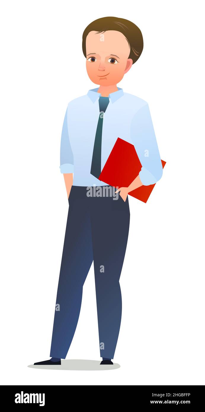 Pretty boy student. Cheerful guy. Standing pose. Cartoon flat design in ...