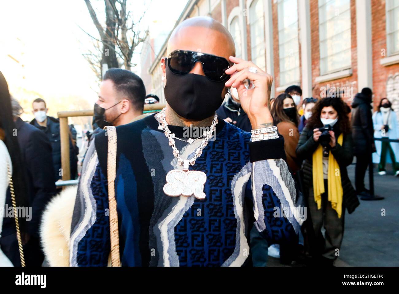Samuel Ratumaitavuki arrives at the Fendi red carpet during the MFW ...