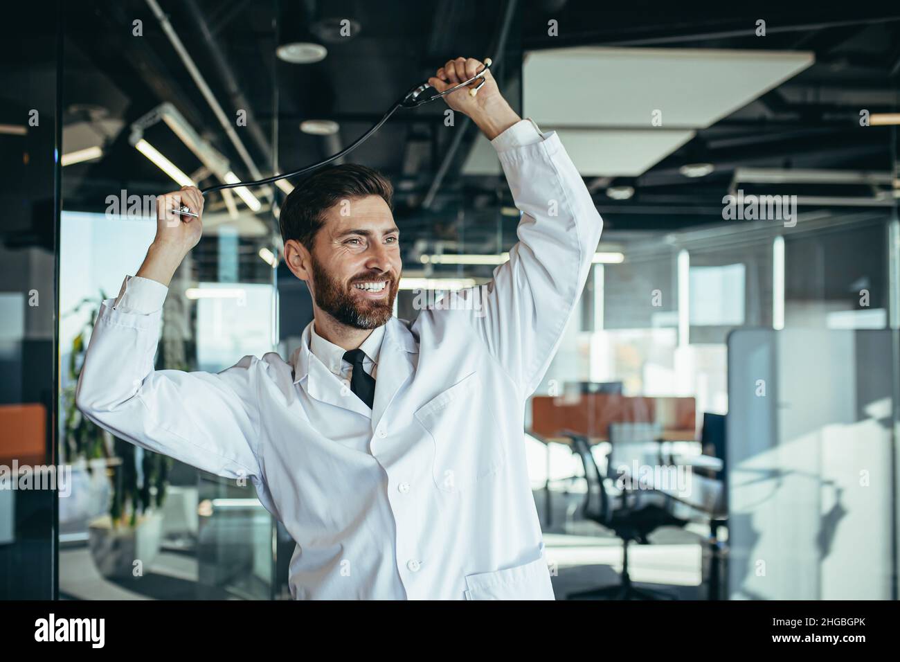 Happy patient dancing doctor hi-res stock photography and images - Alamy