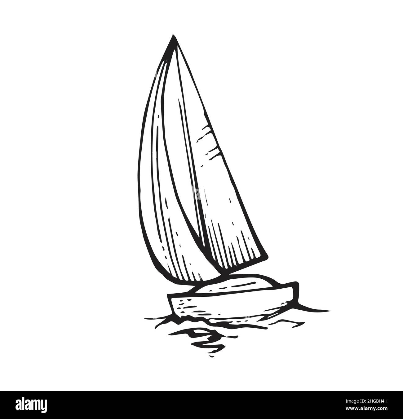 Sailing yacht floats on waves. Small ship for recreation and travel ...