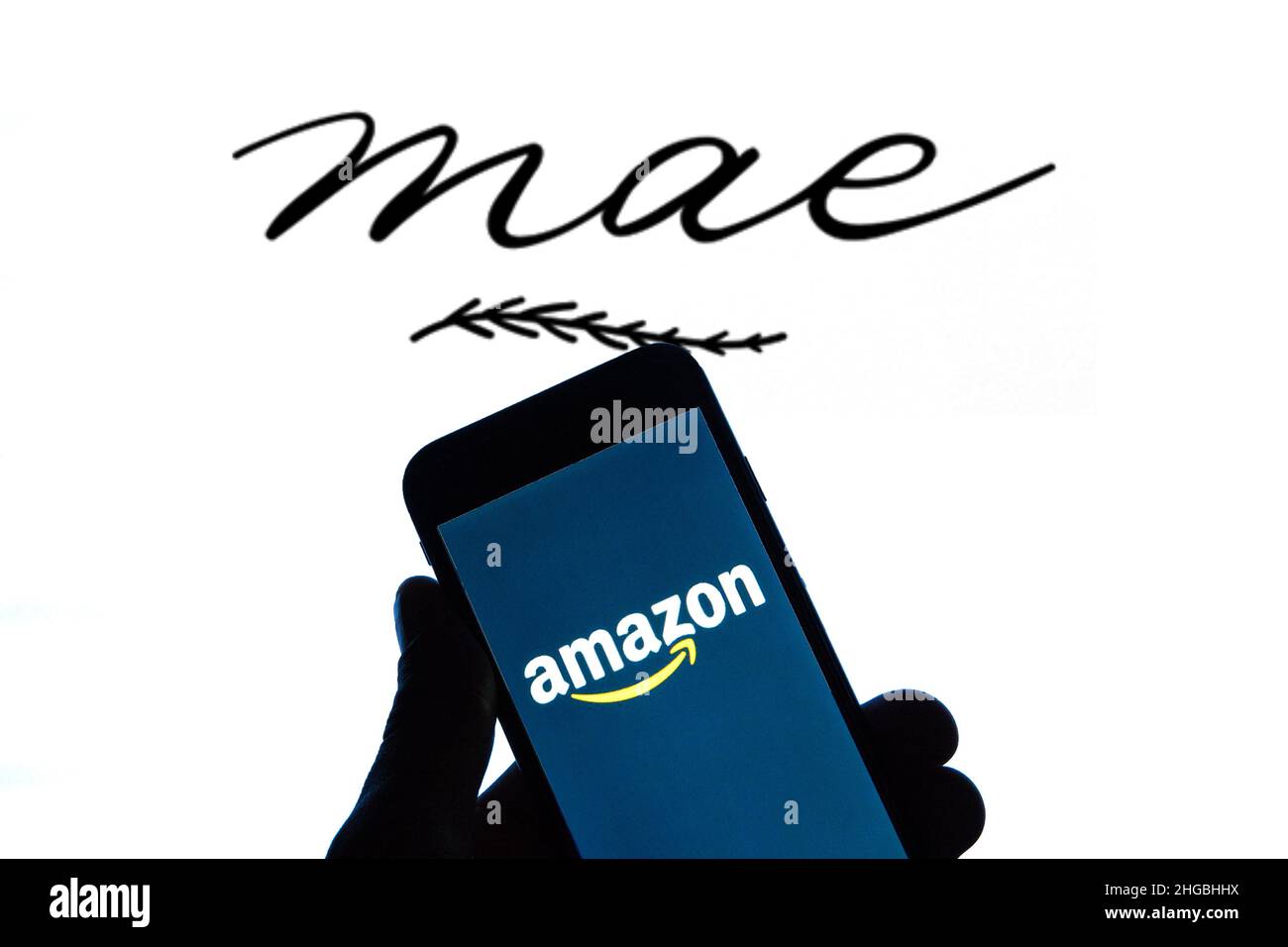 In this photo illustration an Amazon logo seen displayed on a ...