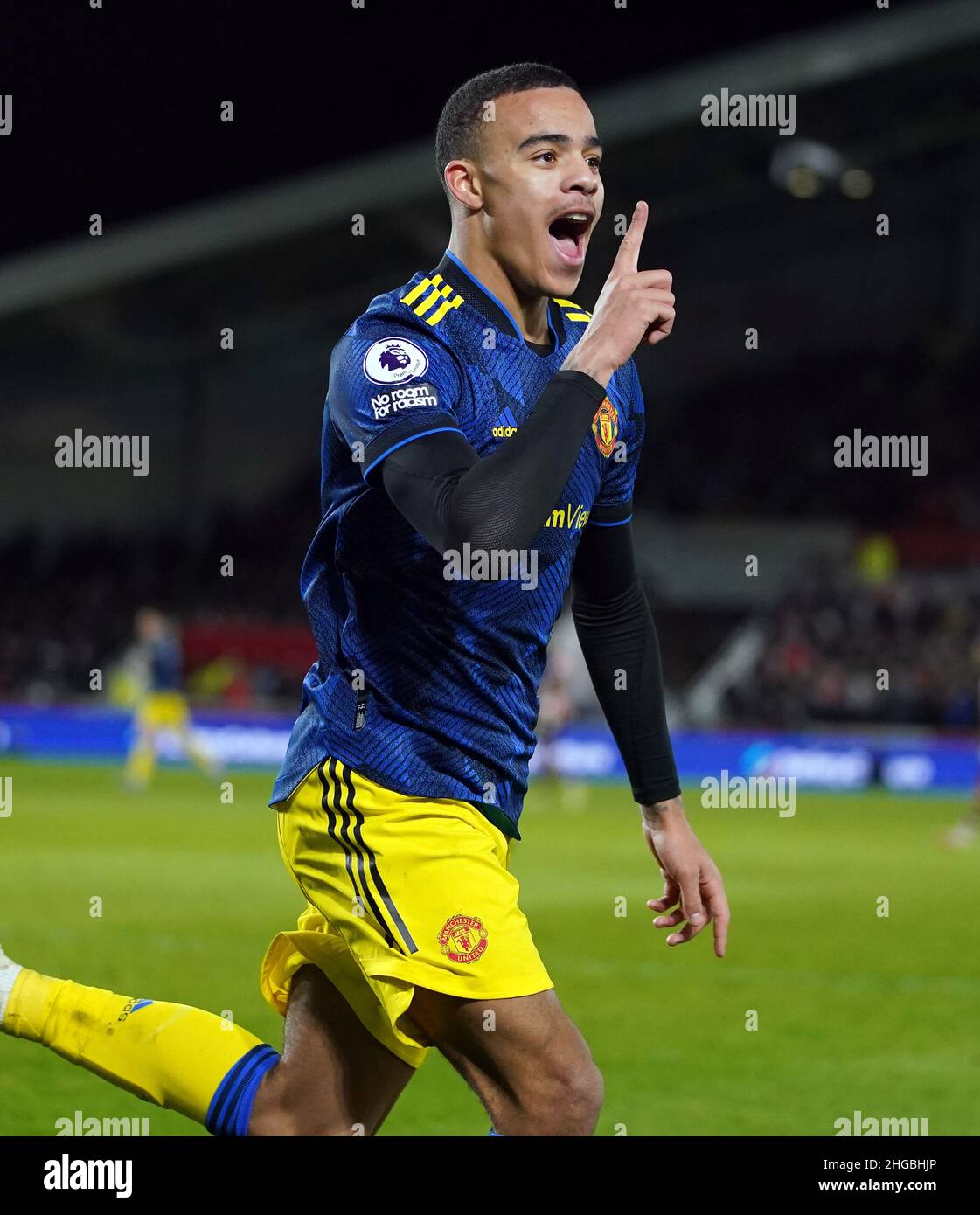 Manchester United's Mason Greenwood celebrates scoring the second goal ...