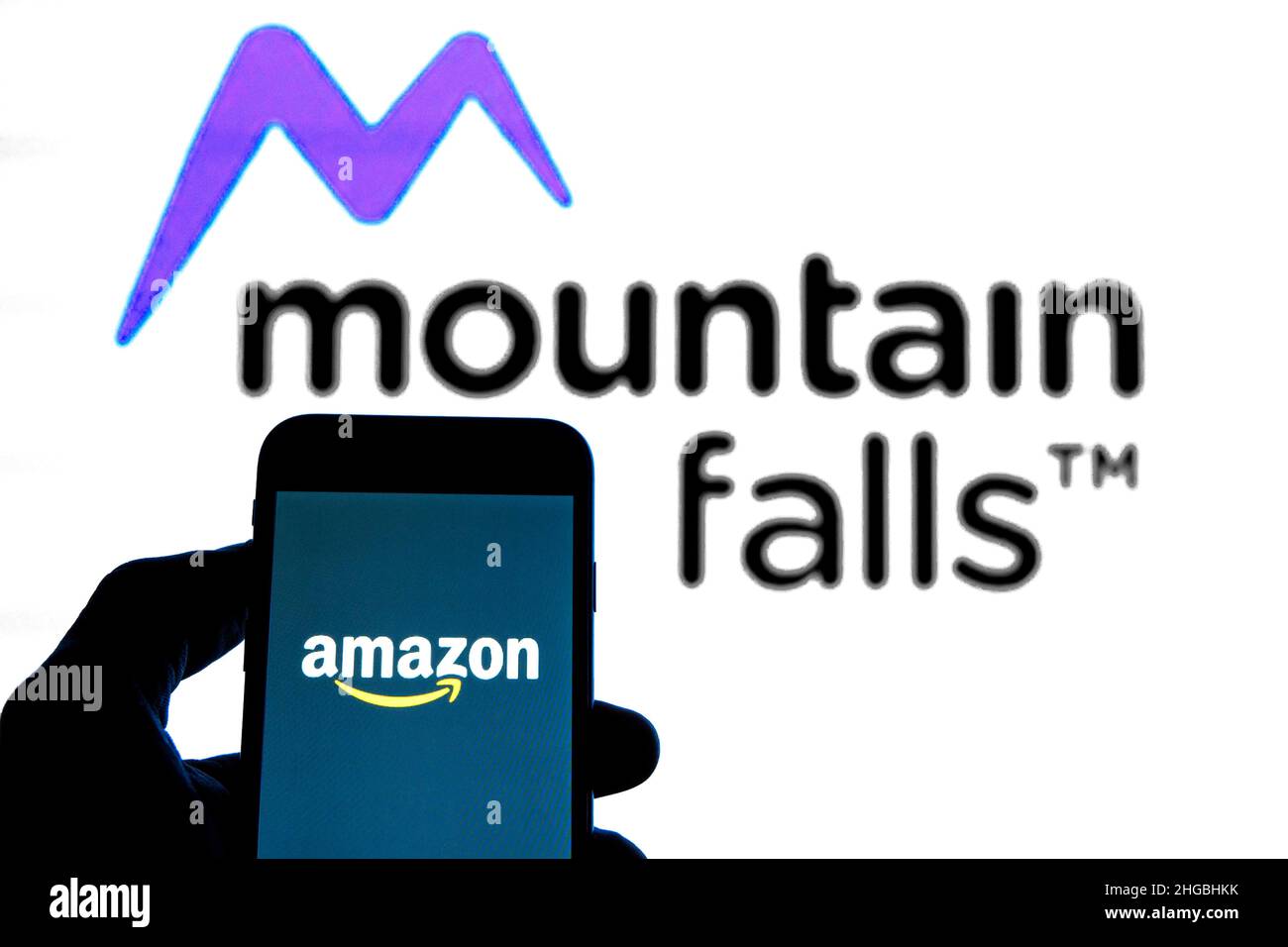 In this photo illustration an Amazon logo seen displayed on a ...