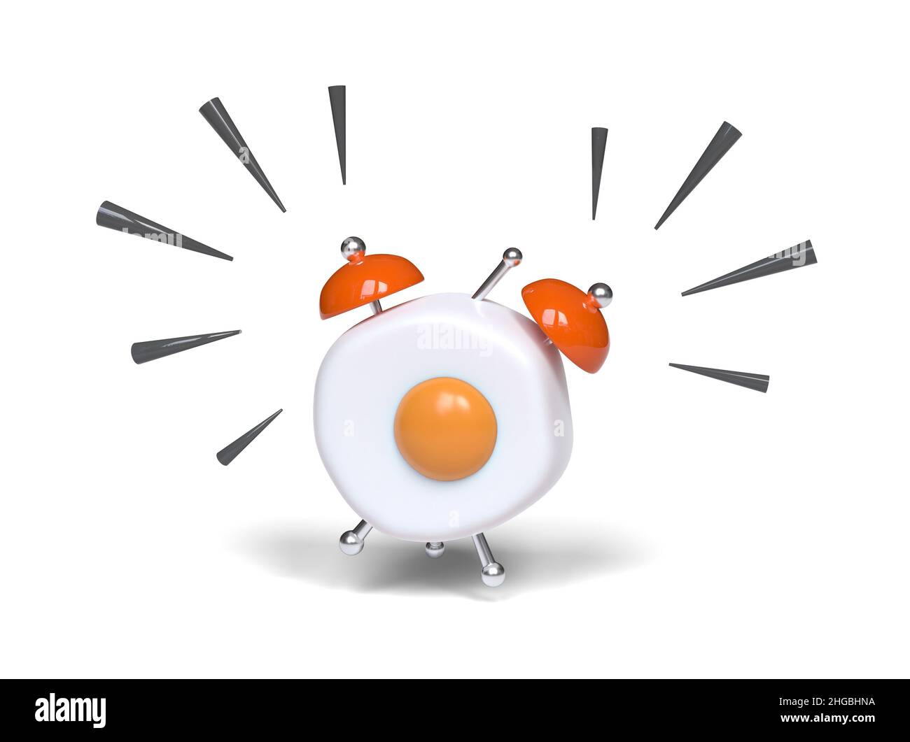 Cute fried egg shape alarm clock ringing. 3D illustration Stock Photo ...