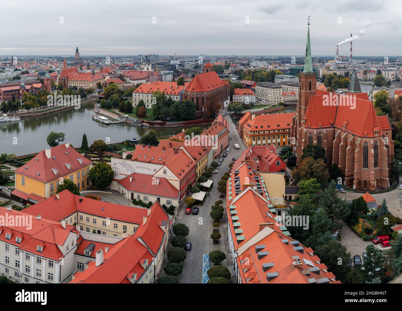 WROCLAW, POLAND - OCTOBER 14, 2021: Bird's eye view of the city ...