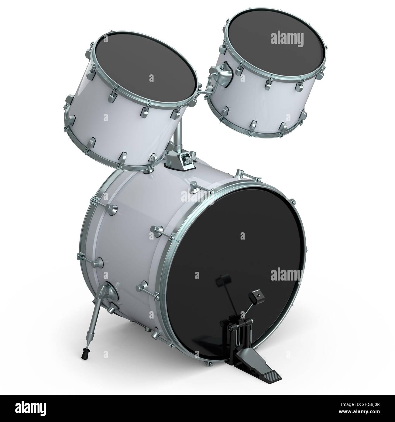 Set of realistic drums with pedal on white. 3d render of musical ...