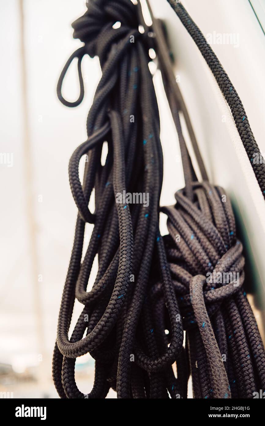 Knots on a sailing yacht, beautiful photo of ropes Stock Photo - Alamy