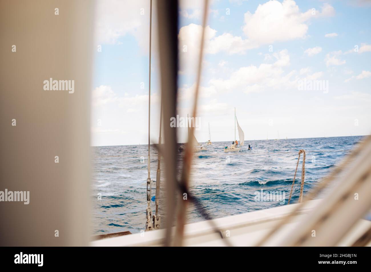 View of sailing boats from a sailing yacht. Sea or ocean Stock Photo ...