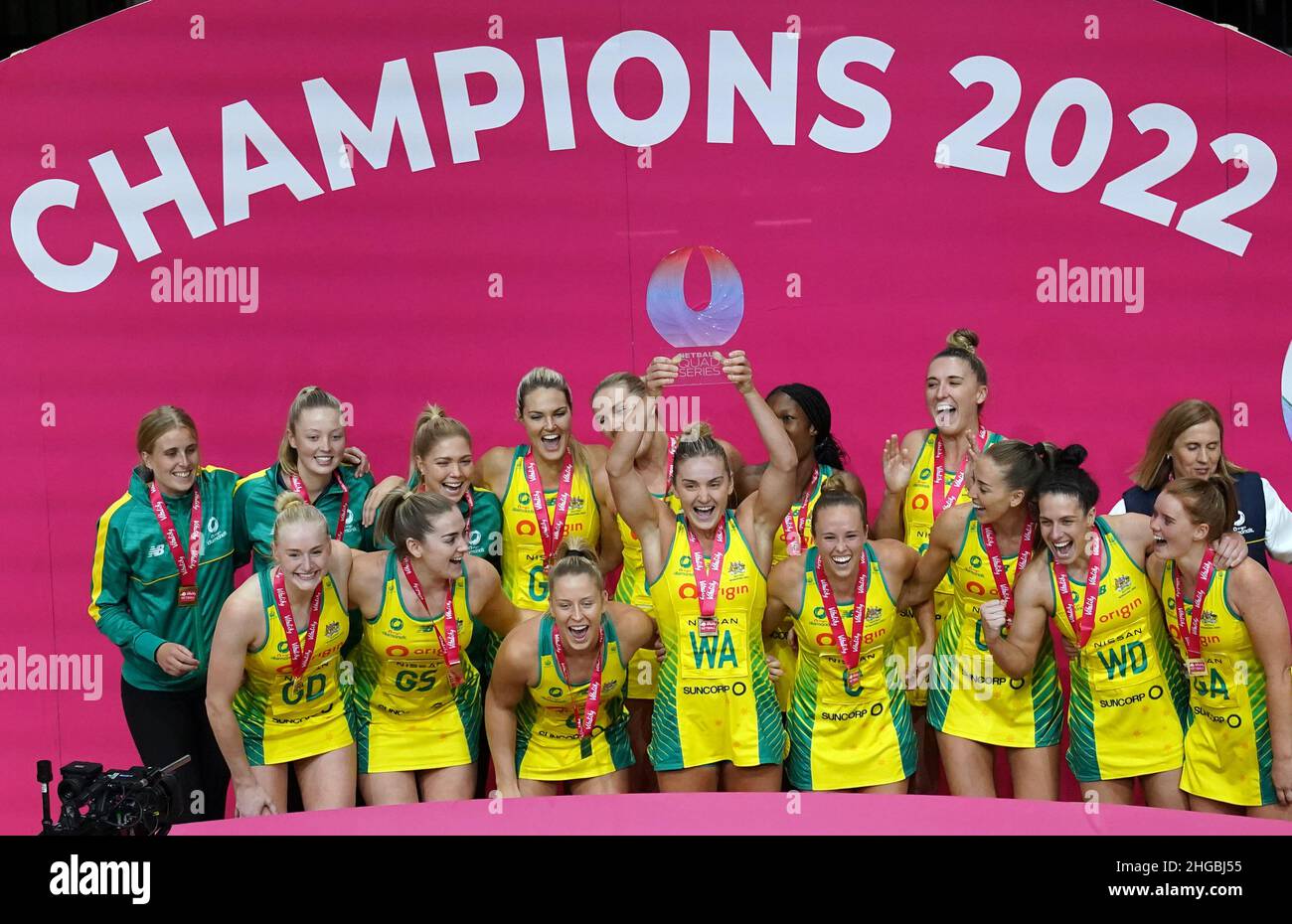 Australia's captain Liz Watson lifts the trophy after defeating England ...