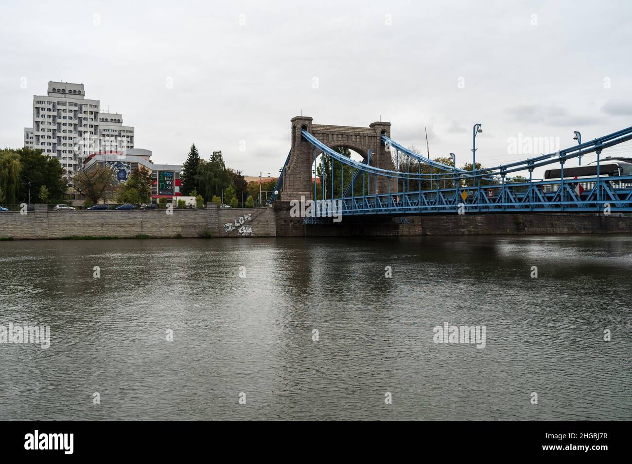 WROCLAW, POLAND - OCTOBER 14, 2021: Oder river embankment and Grunwald ...