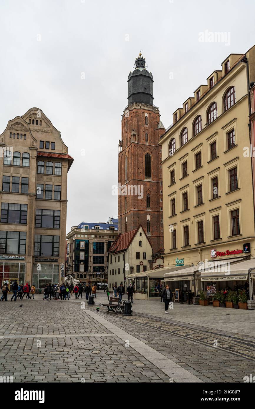Medieval market square. Historic city center. In the background, the ...