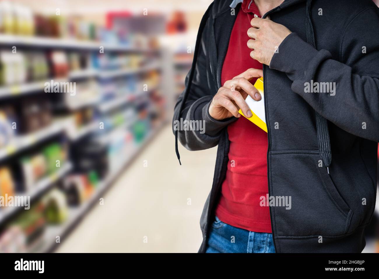 Retail Shoplifting. Man Stealing In Supermarket. Theft At Shop Stock ...