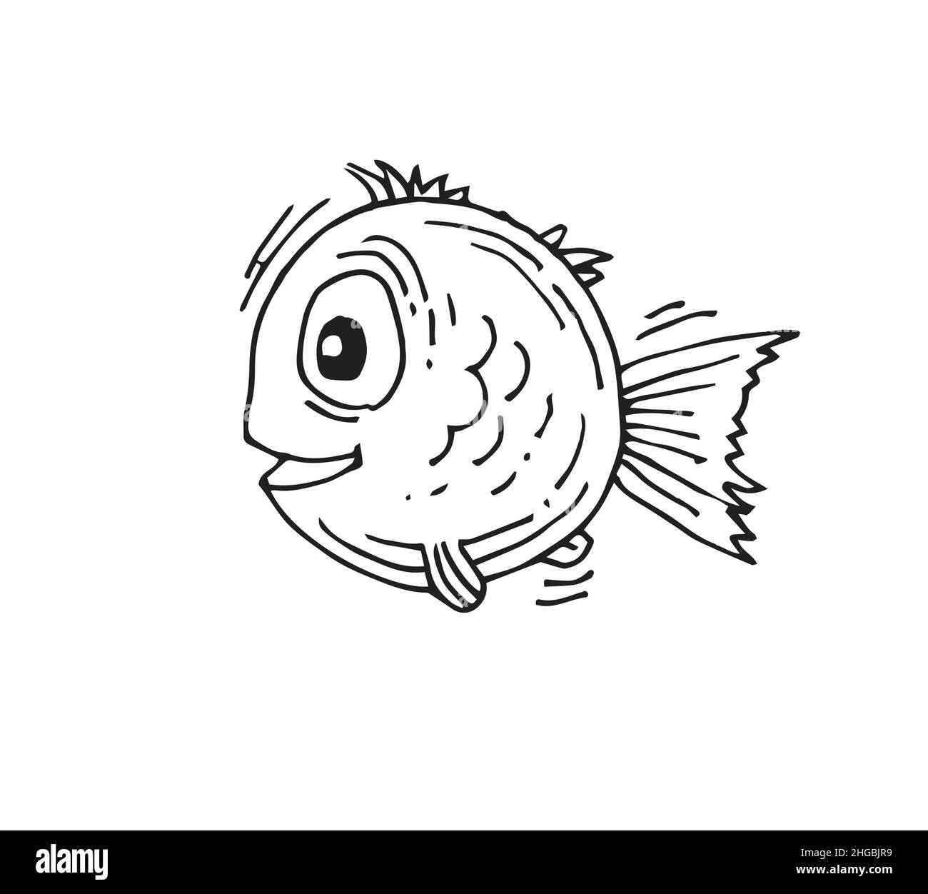 Funny round fish. Cartoon animal character. Underwater world. Outline ...