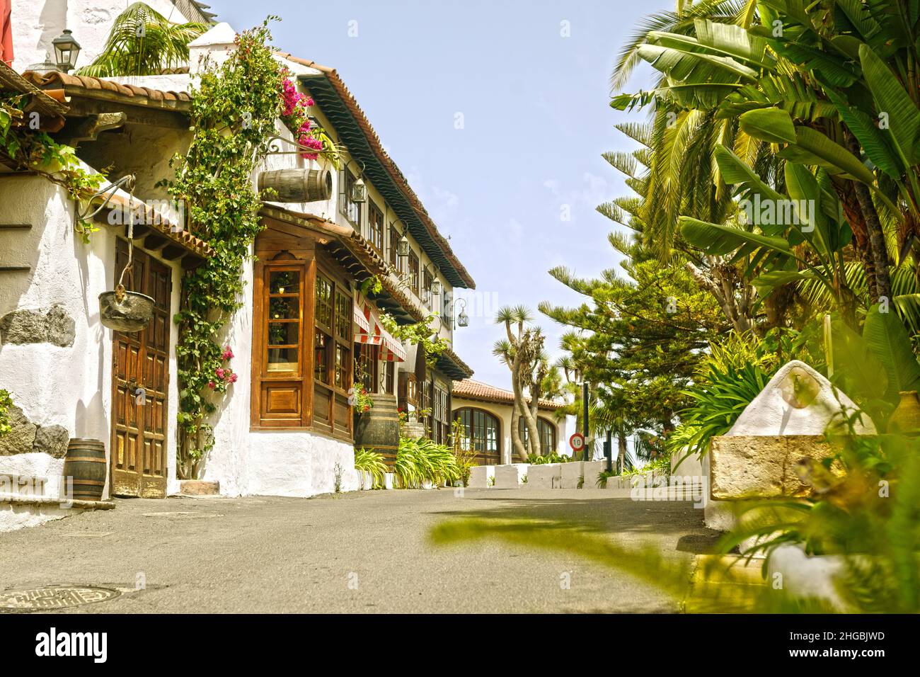 Typical spanish restaurant, cafe in the mountains. The building is in ...
