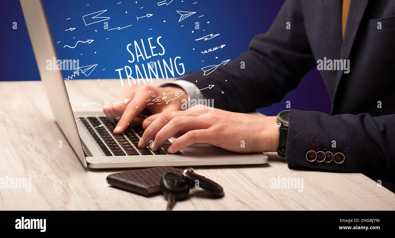 Businessman working on laptop, e-commerce concept Stock Photo - Alamy