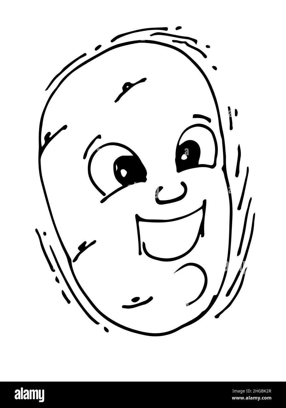 Potato laughs. Funny Face. Cheerful drawing of fruit. Hand drawing ...