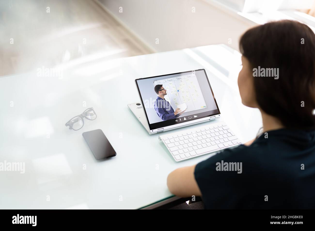 Online Virtual Video Conference Training On Laptop Computer Stock Photo ...
