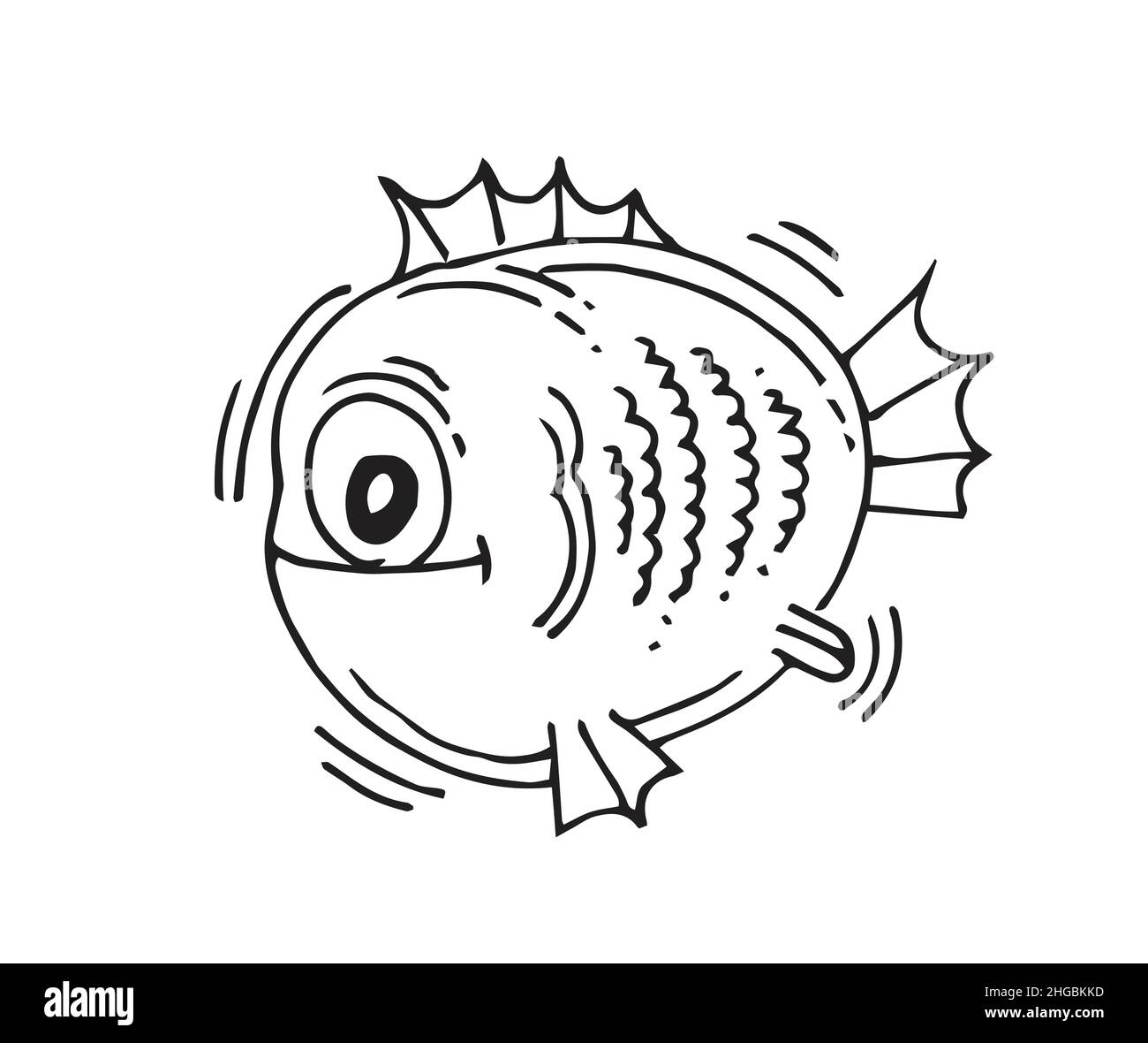 Funny round fish. Cartoon animal character. Underwater world. Outline ...