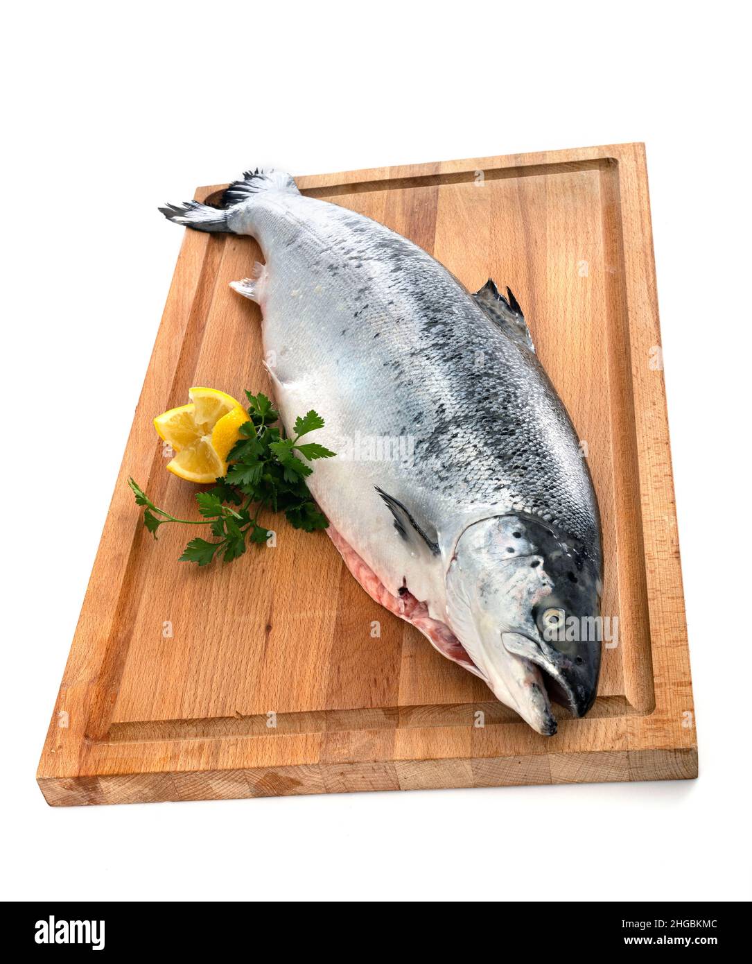 fresh salmon in front of white background Stock Photo - Alamy