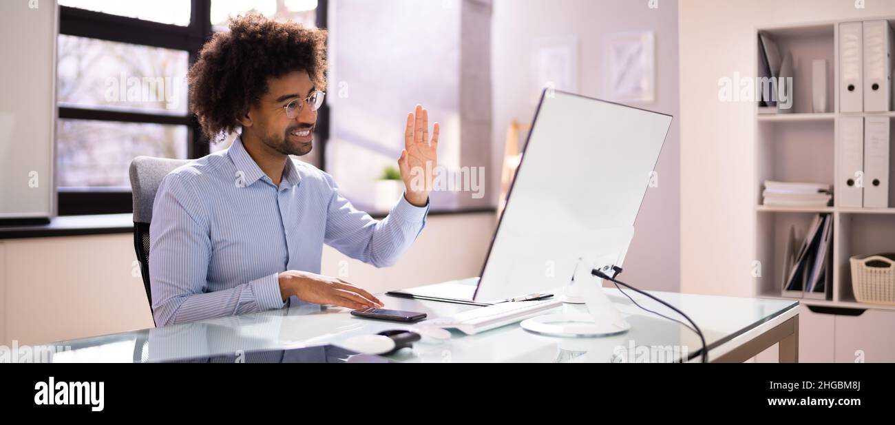 African American Male Online Interview Meeting On Computer Stock Photo ...