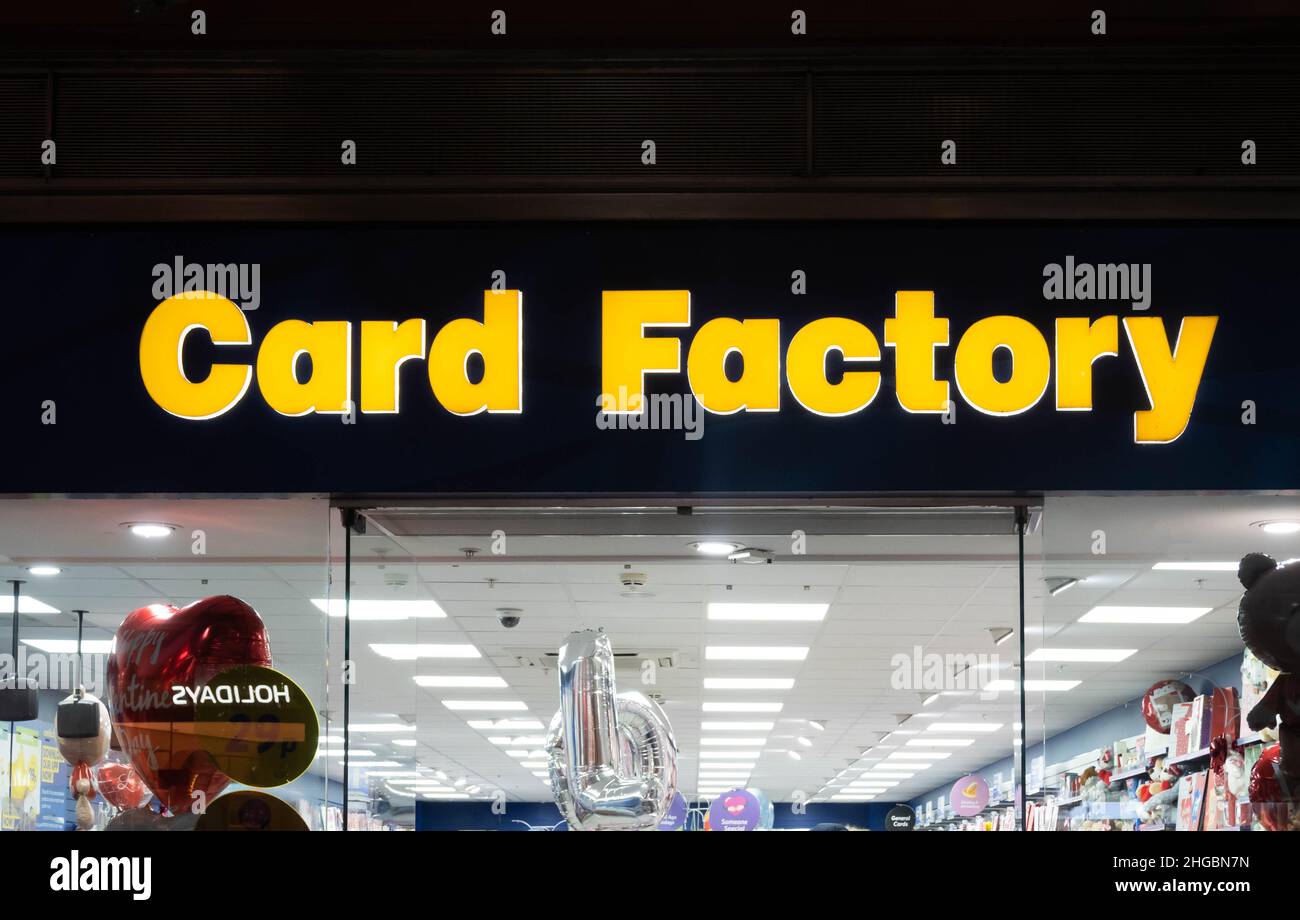 A sign outside of Card Factory, a retail store in Liverpool ONE Stock ...