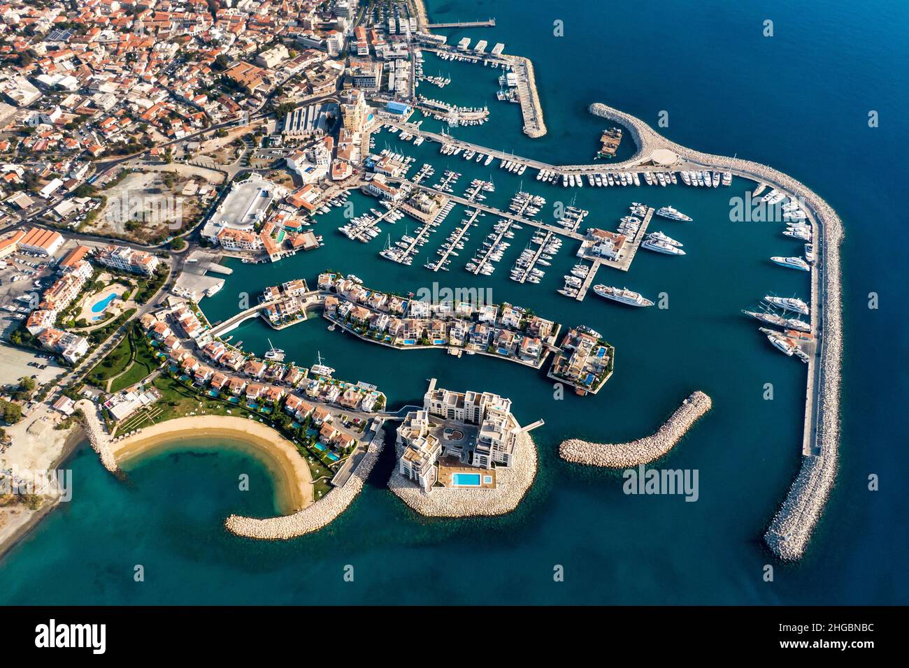 Aerial view of Limassol marina in Cyprus. City port for yachts and ...