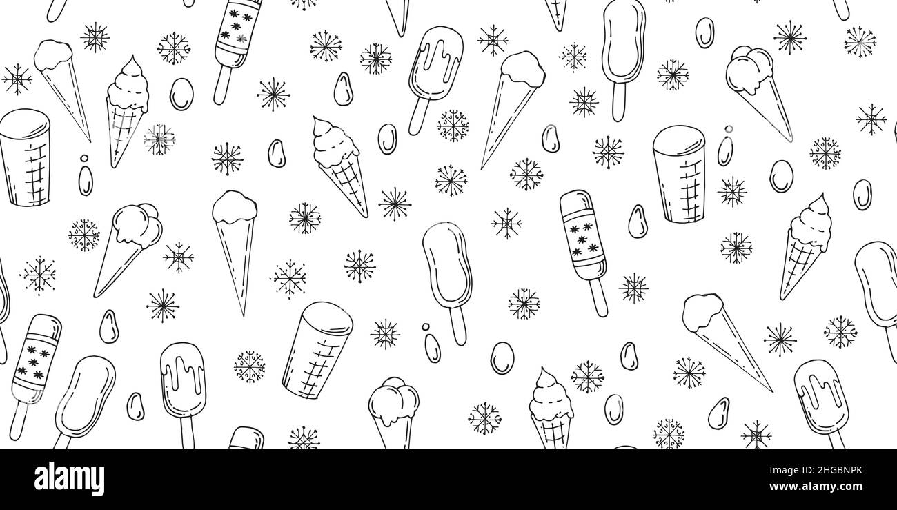 Sweet ice cream. Summer treat. Snow snowflakes. Seamless pattern ...