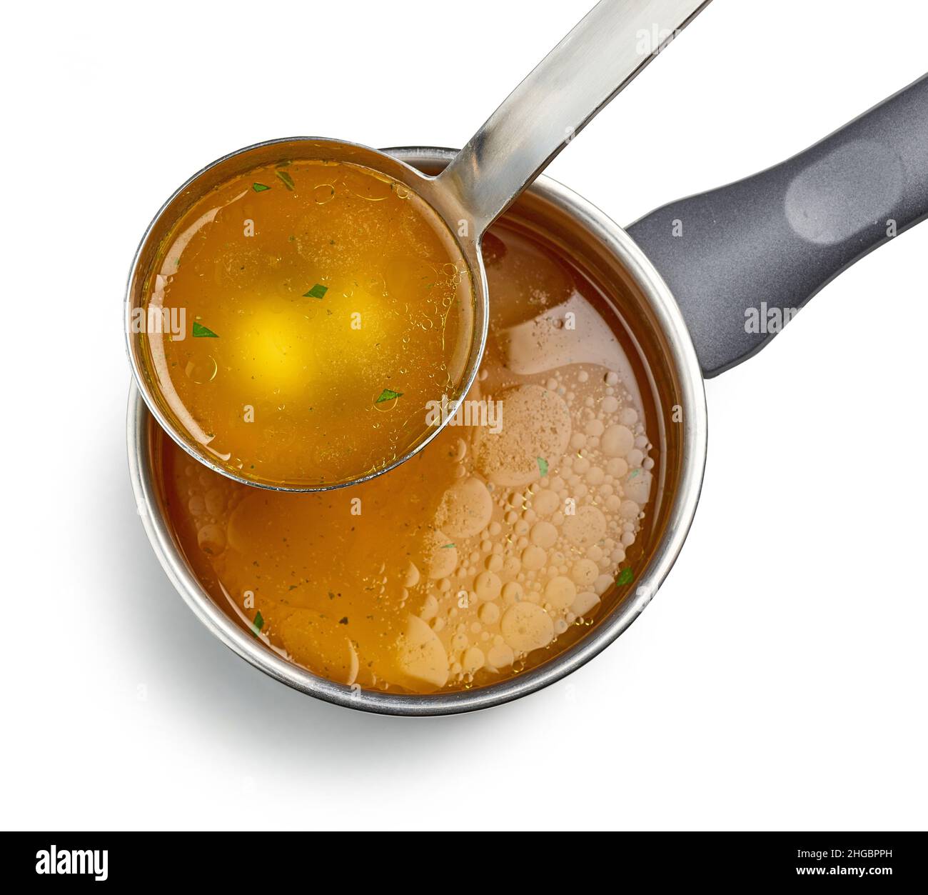 fresh chicken broth isolated on white background, top view Stock Photo ...