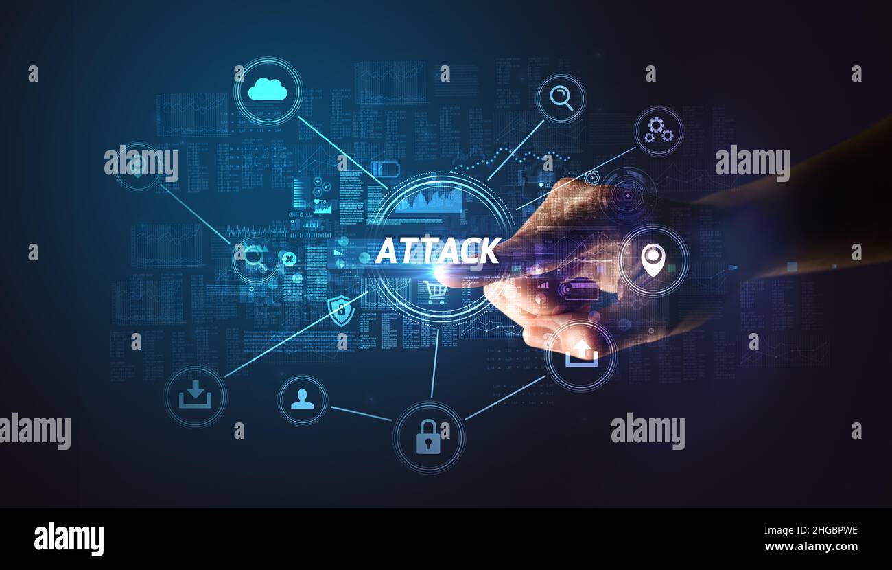 Hand touching cybersecurity button concept Stock Photo - Alamy