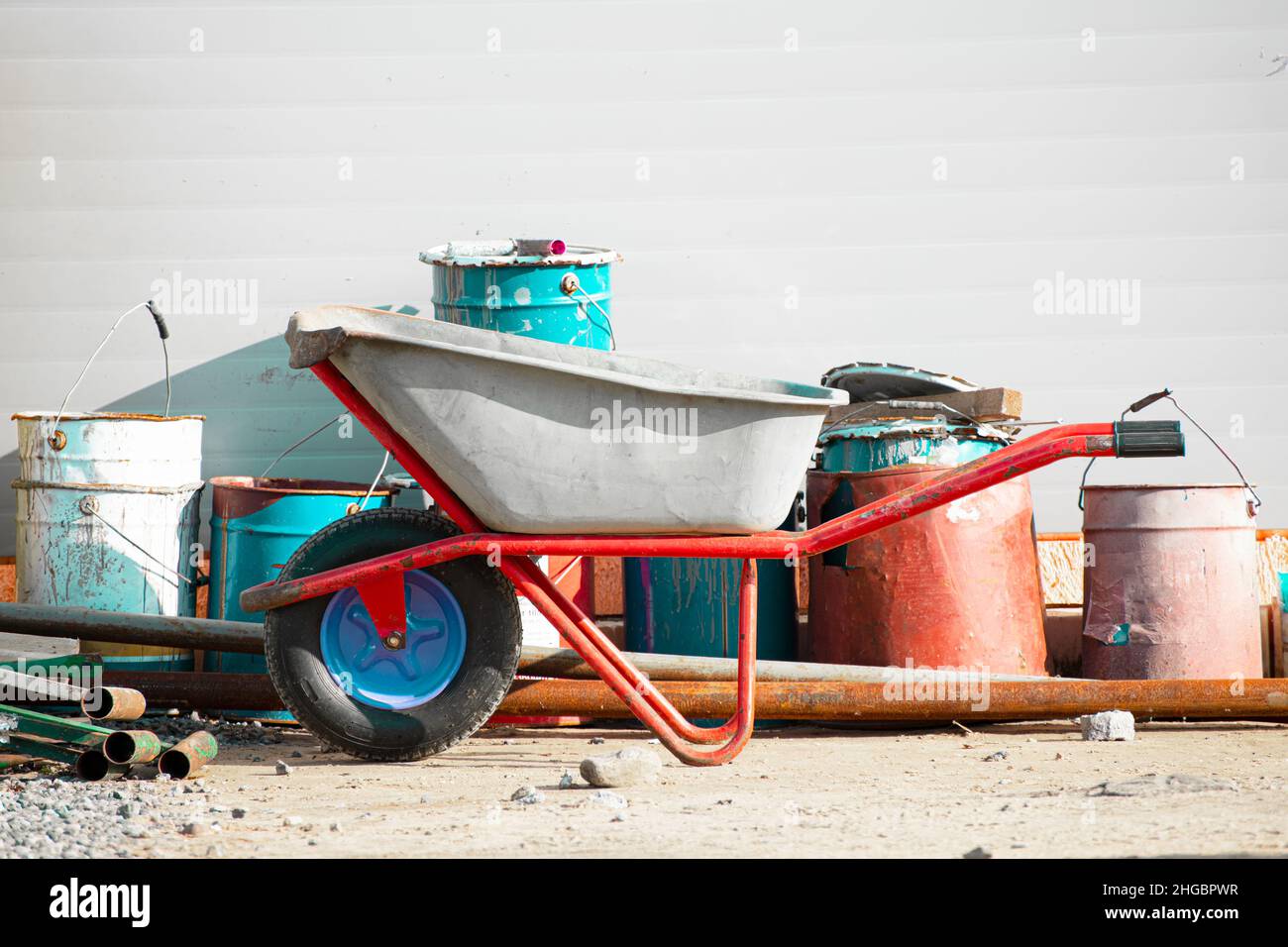 a trolley for transporting building materials against the background of ...