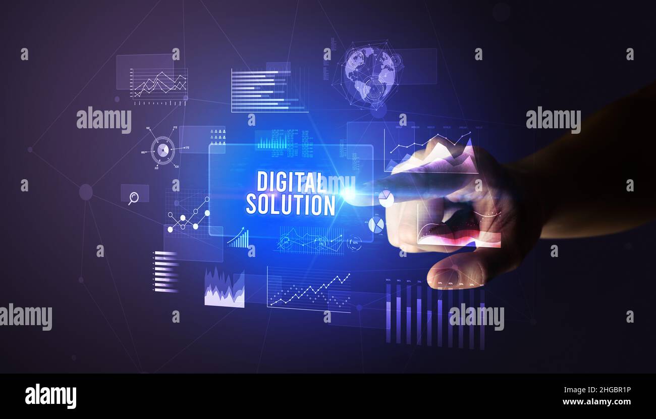 hand touching digital button, modern technology concept Stock Photo - Alamy