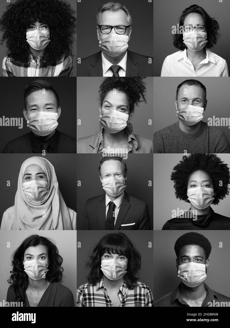 Woman wearing virus protection mask Black and White Stock Photos ...