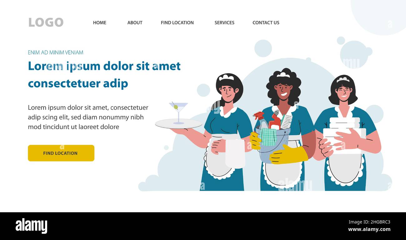 Maids in uniform with equipment,cleaning service in hotel.Template ...