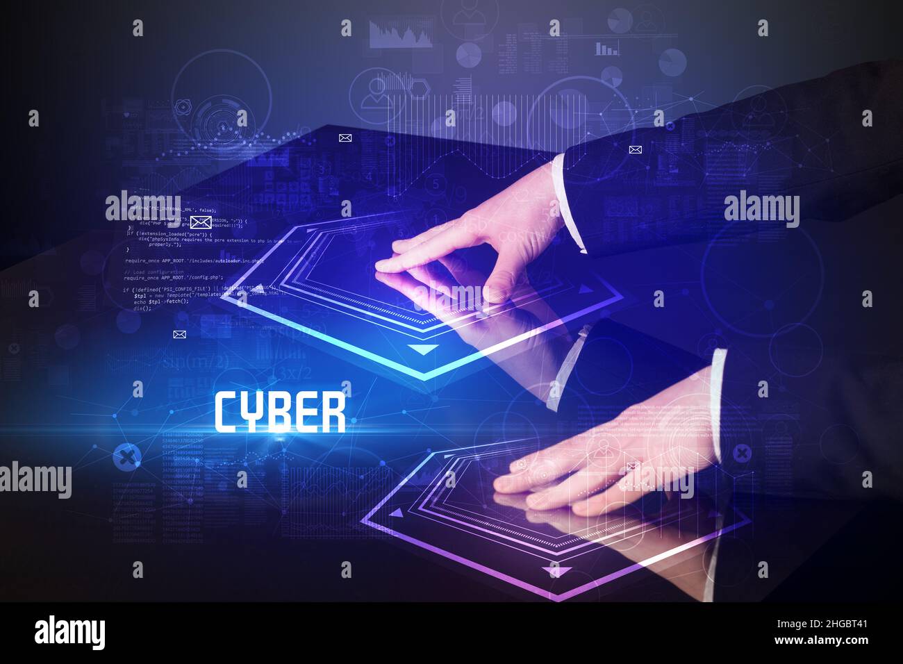 Hand touching digital table concept Stock Photo - Alamy