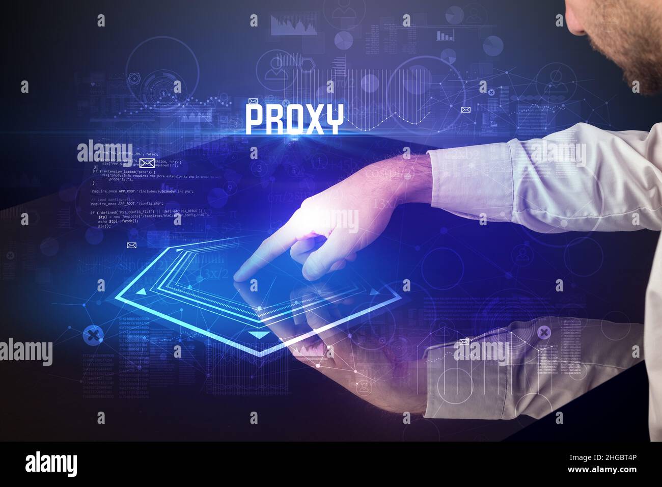 Hand touching digital table concept Stock Photo - Alamy