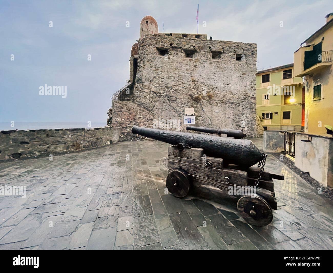 Medieval italian castle in Camogli village Genova, Liguria, Italy Stock ...