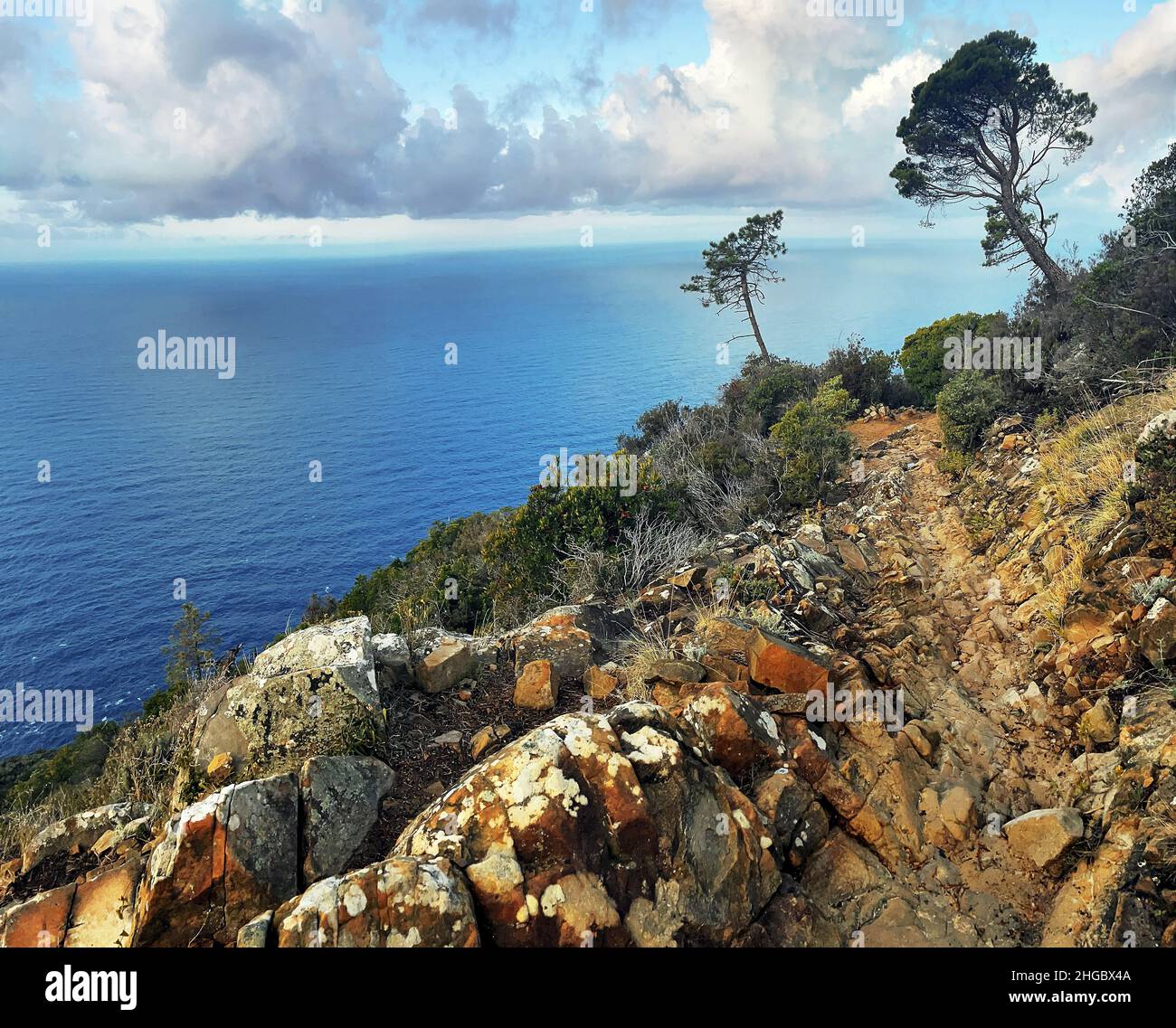 Cinque terre national park hiking trails panorama over the sea, Liguria ...