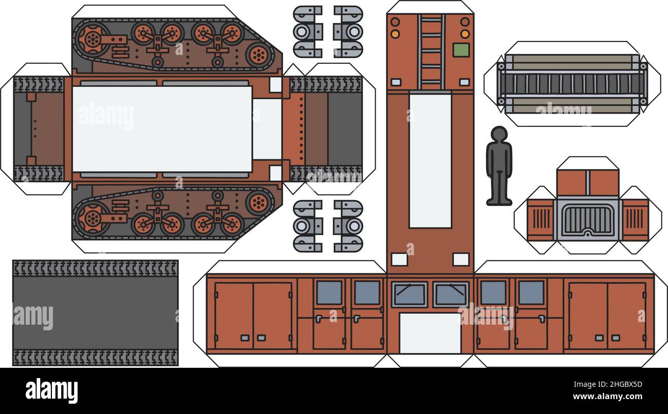 The paper model of an old red tracked firefighter vehicle Stock Vector ...