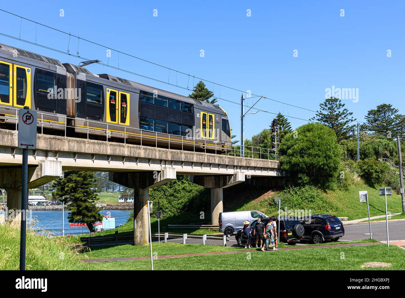 An NSW Trainlink train on a bridge in Kiama, Australia Stock Photo - Alamy