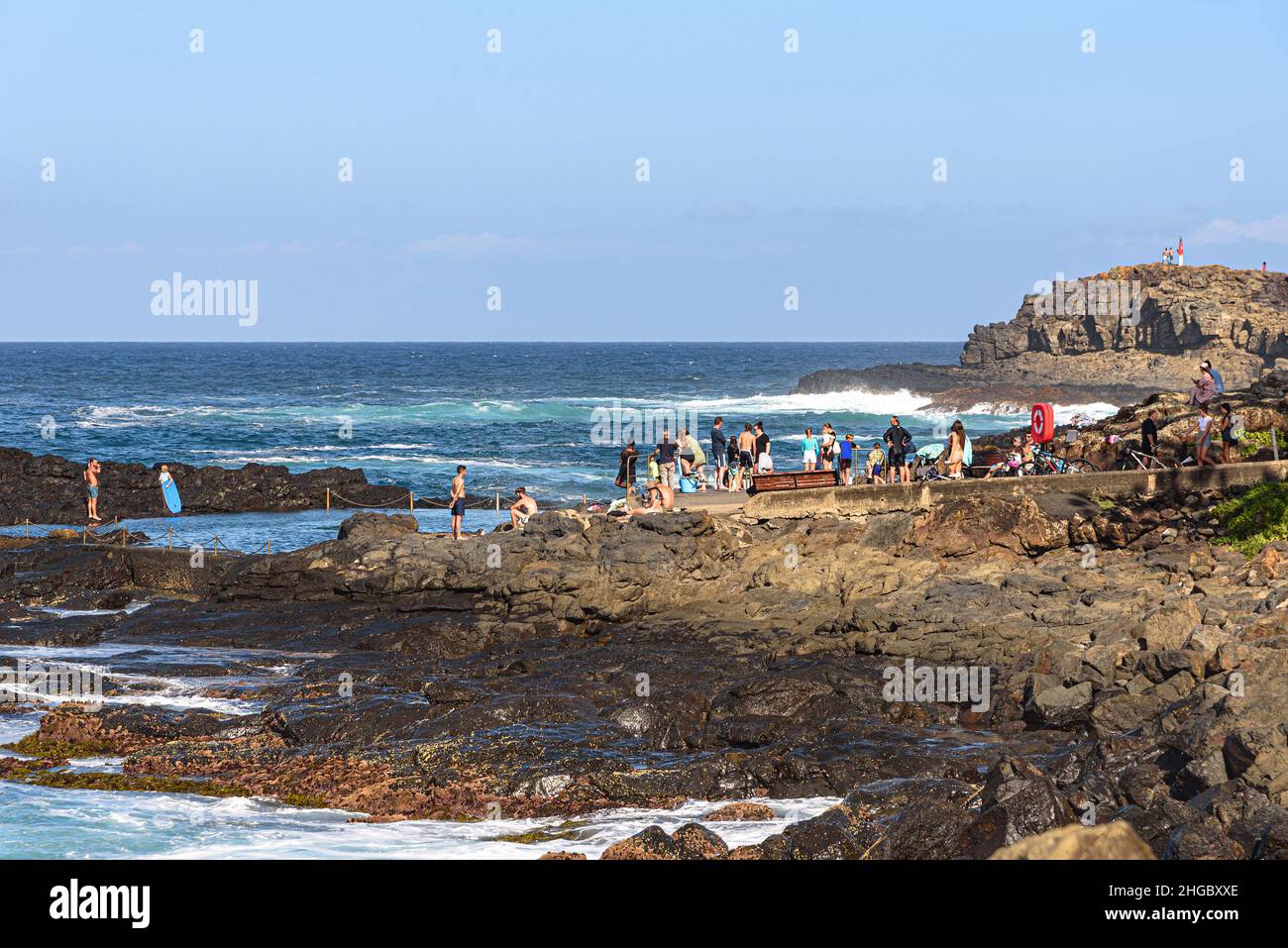 People swimming and playing in the Blowhole Point Ocean Pool in Kiama ...
