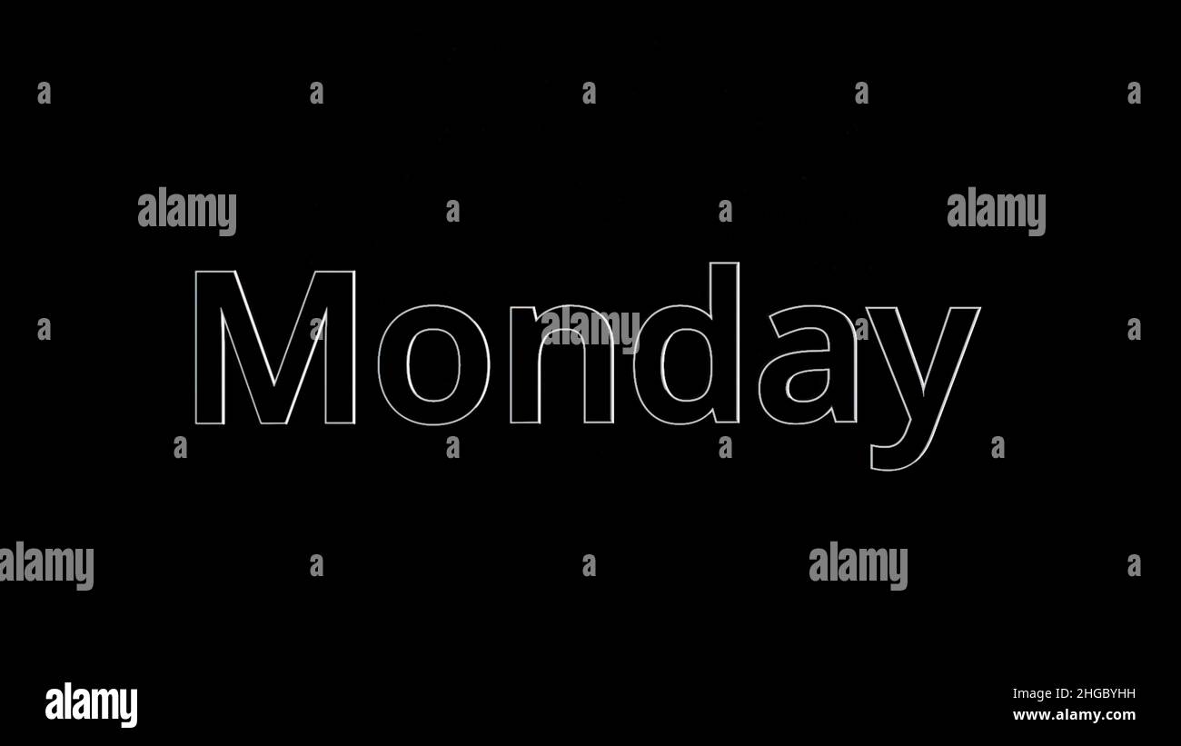 Monday text word gliding on black, glossy background, 3D animation ...