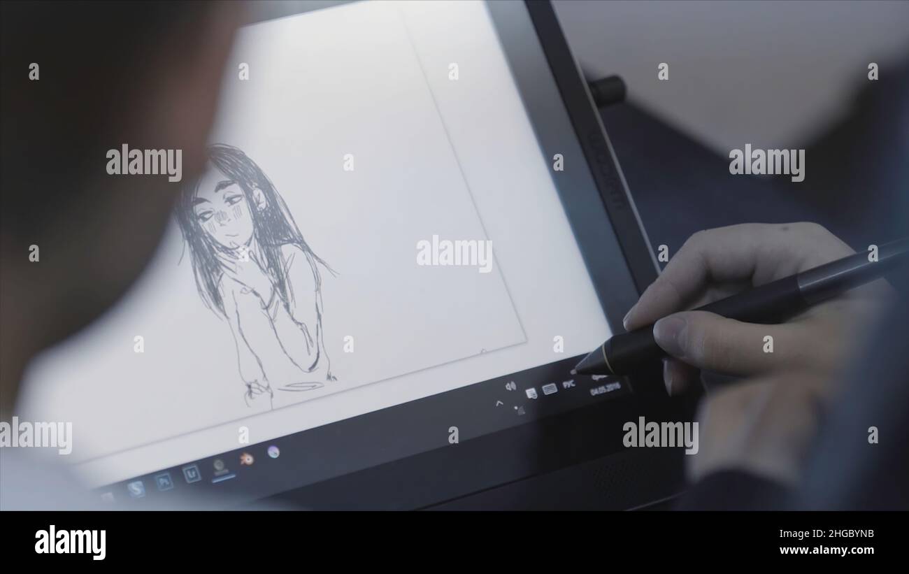 Digital art concept, graphic designer using a stylus pen and a tablet ...
