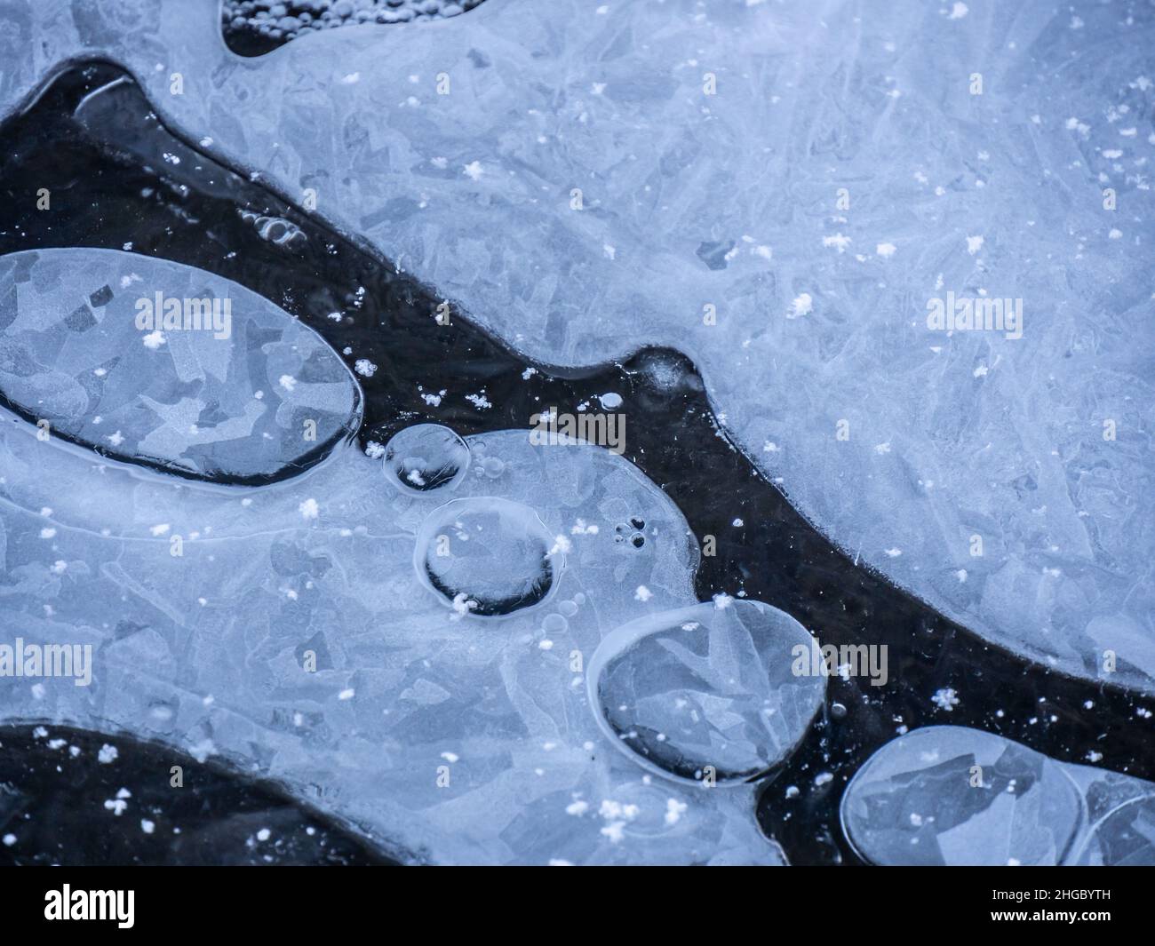 Close-up of ice on a cold winters morning starting to form on the ...