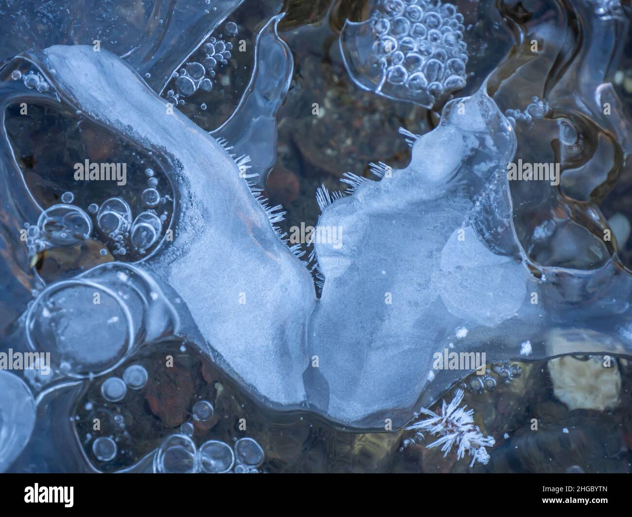 Close-up of ice on a cold winters morning starting to form on the ...