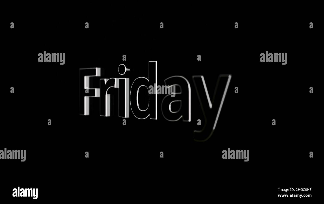 Days of week - friday, over black and grey background, 3D. Animated ...