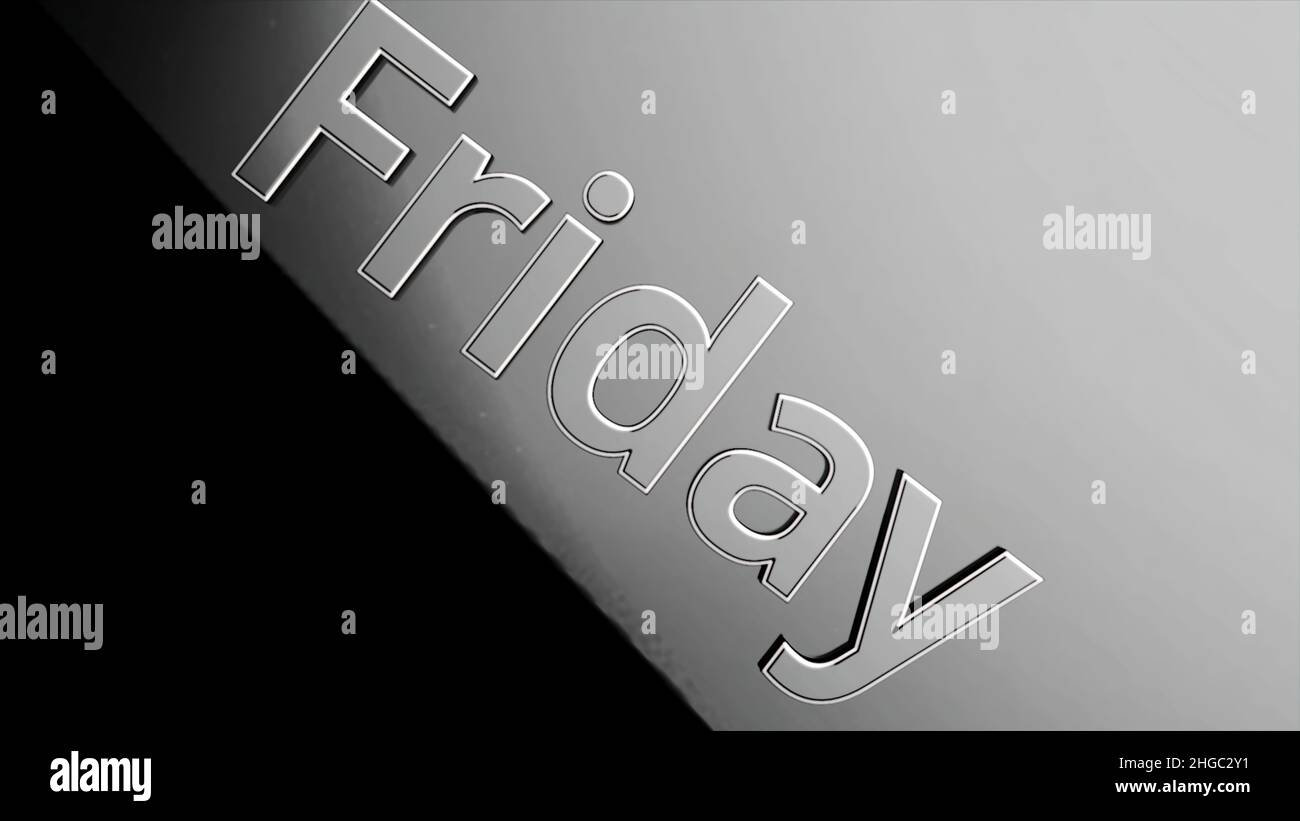 Days of week - friday, over black and grey background, 3D. Animated ...