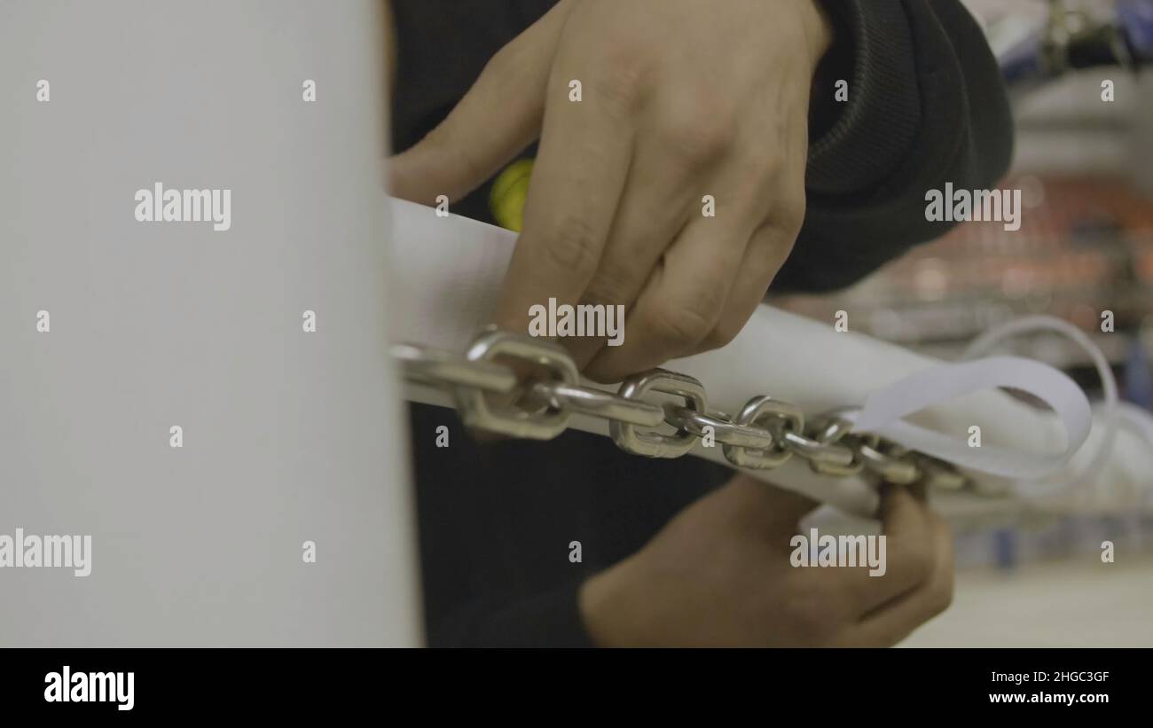 Men workers build a Boxing ring to fight. Training Boxing ring to the ...