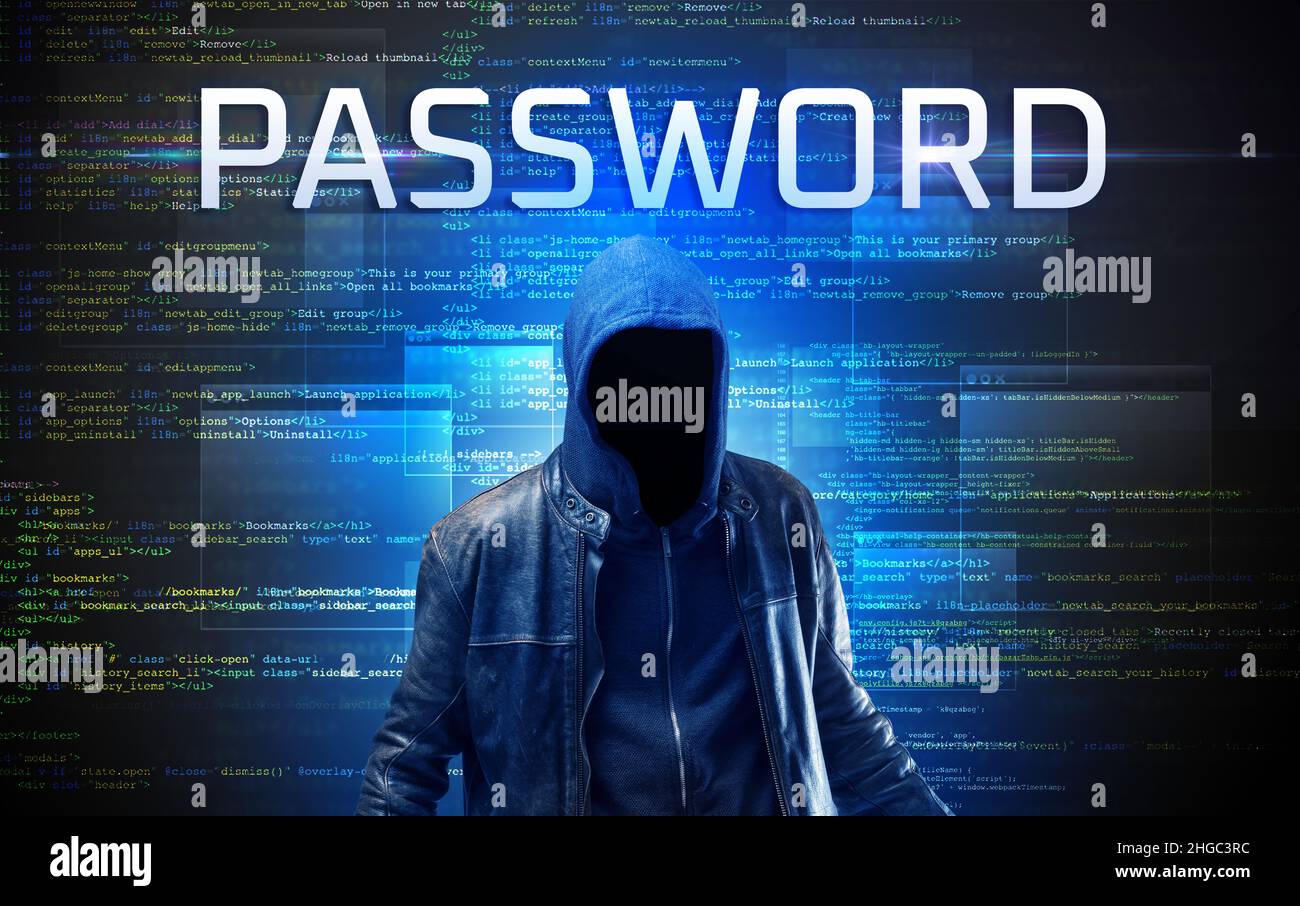 Faceless hacker on code background Stock Photo - Alamy