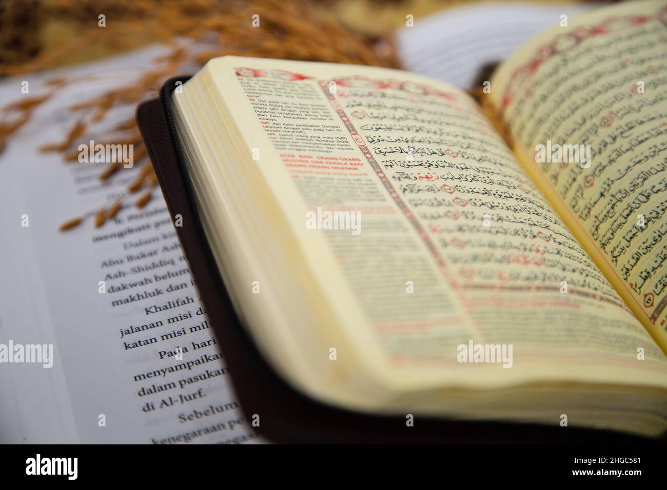 A Small Open Holy Quran with Indonesian Translation Extreme Close Up ...